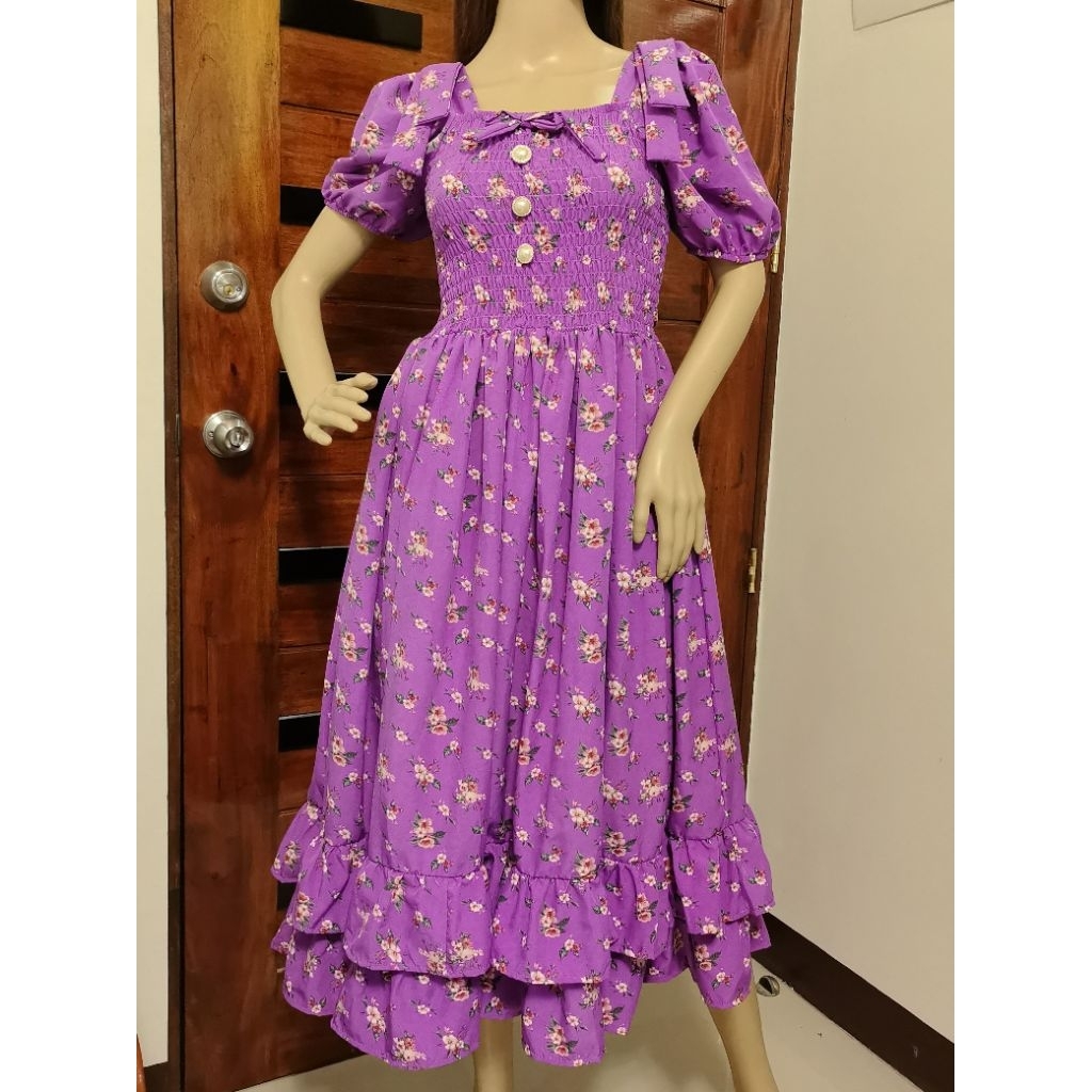 Nicole Smocking Dress with 2 side pockets and back waist tie | Shopee ...