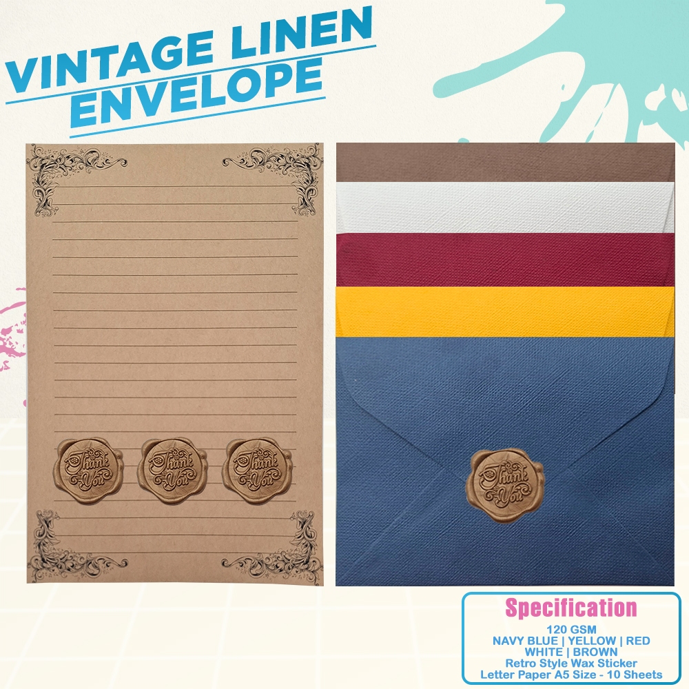 Vintage Solid Color Linen Textured Envelope Simple Romantic Letterhead ...