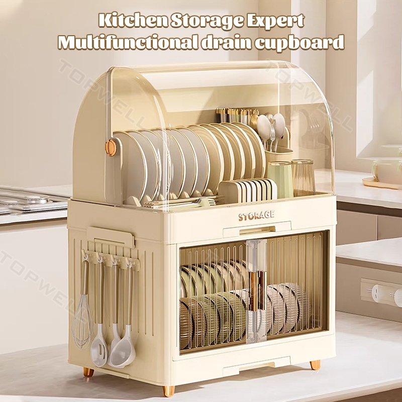 Kitchen cutlery storage rack, plastic dish cabinet with lid, foldable ...