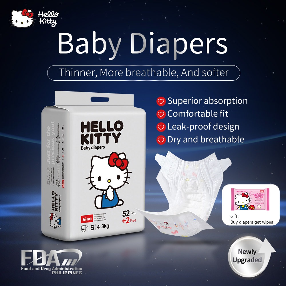 Hello Kitty Baby Diapers Ultra-Thin Soft Tape Baby Disposable Diapers S ...
