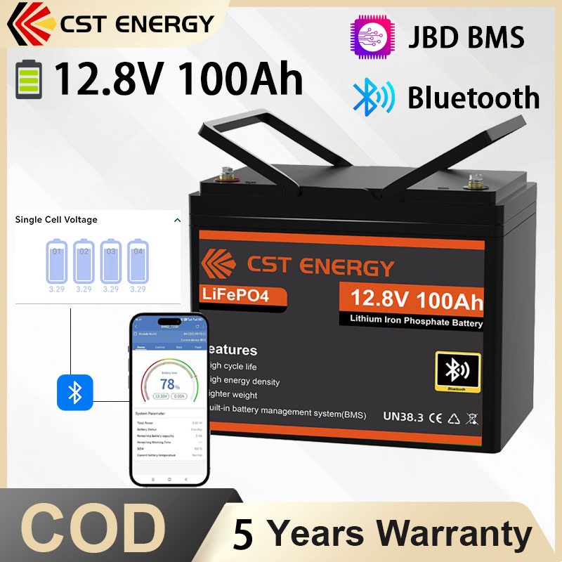 CST ENERGY 12V 100Ah Bluebooth LiFePO4 Battery Portable Solar Lithium ...