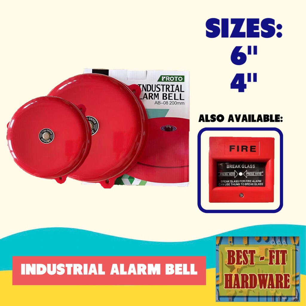 FIRE ALARM - ROTO Industrial Alarm bell 6" | 4" & Switch | Shopee Philippines