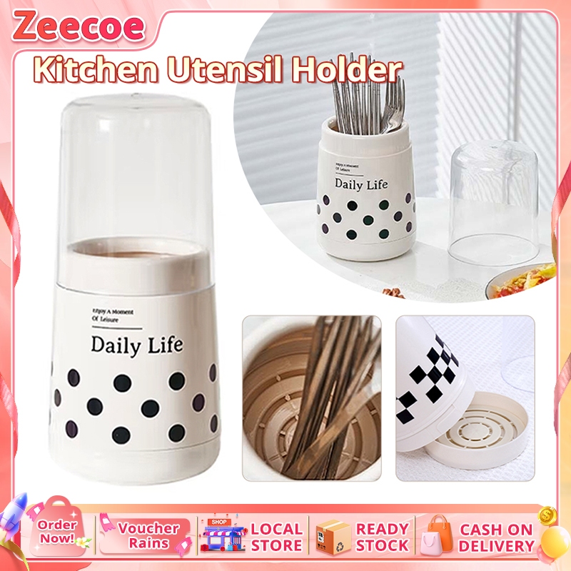 Kitchen Utensil Holder with Dustproof Cover Multifunctional Drain ...