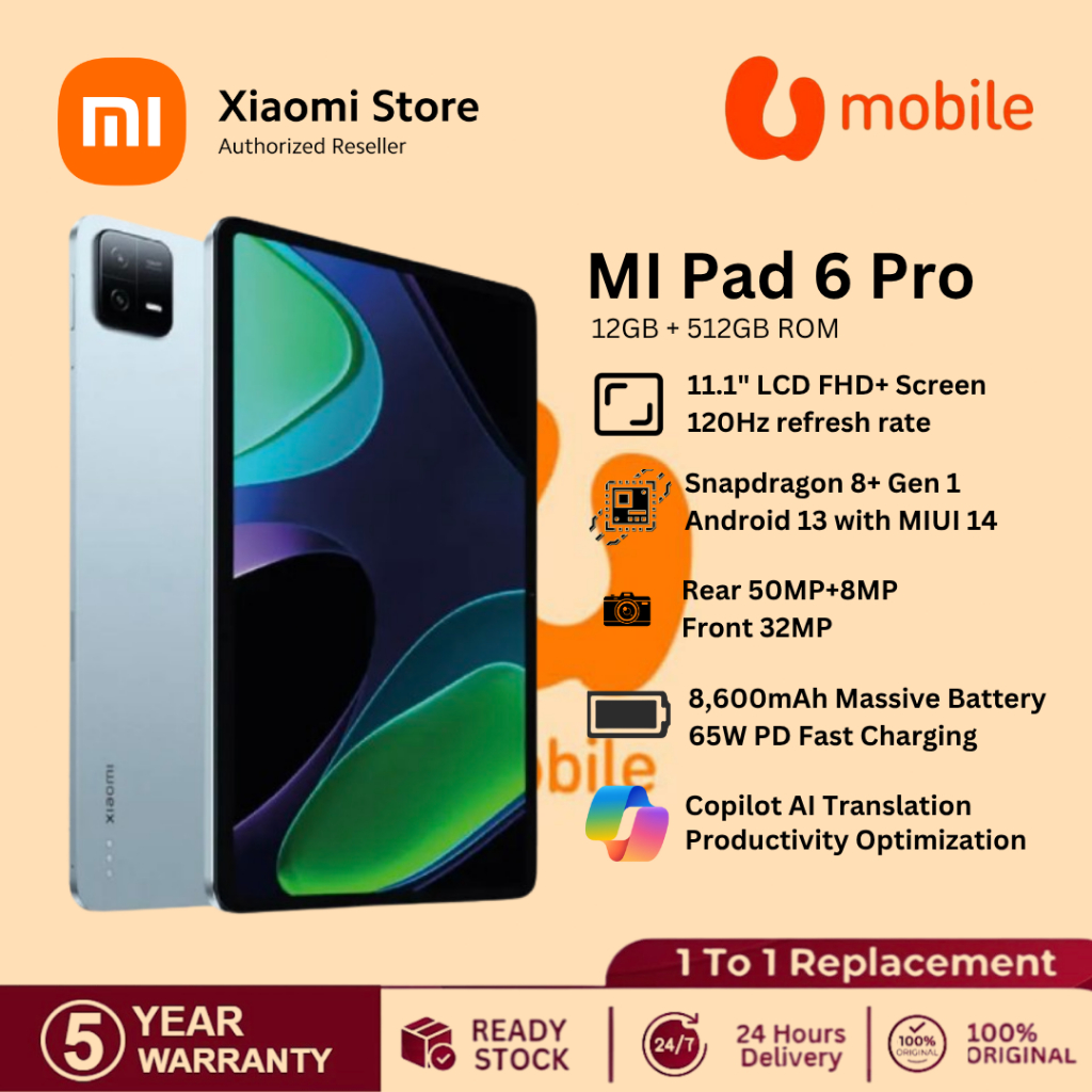 MiPad 6 Pro | 12GB RAM + 512GB ROM | Snapdragon 8+ Gen 1 | 8,600mAh ...