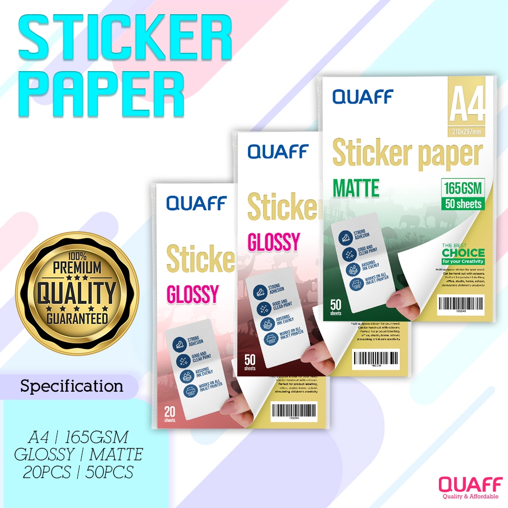 Quaff Photo Inkjet Sticker Paper 165gsm (Matte-50sheets | Glossy-50 ...