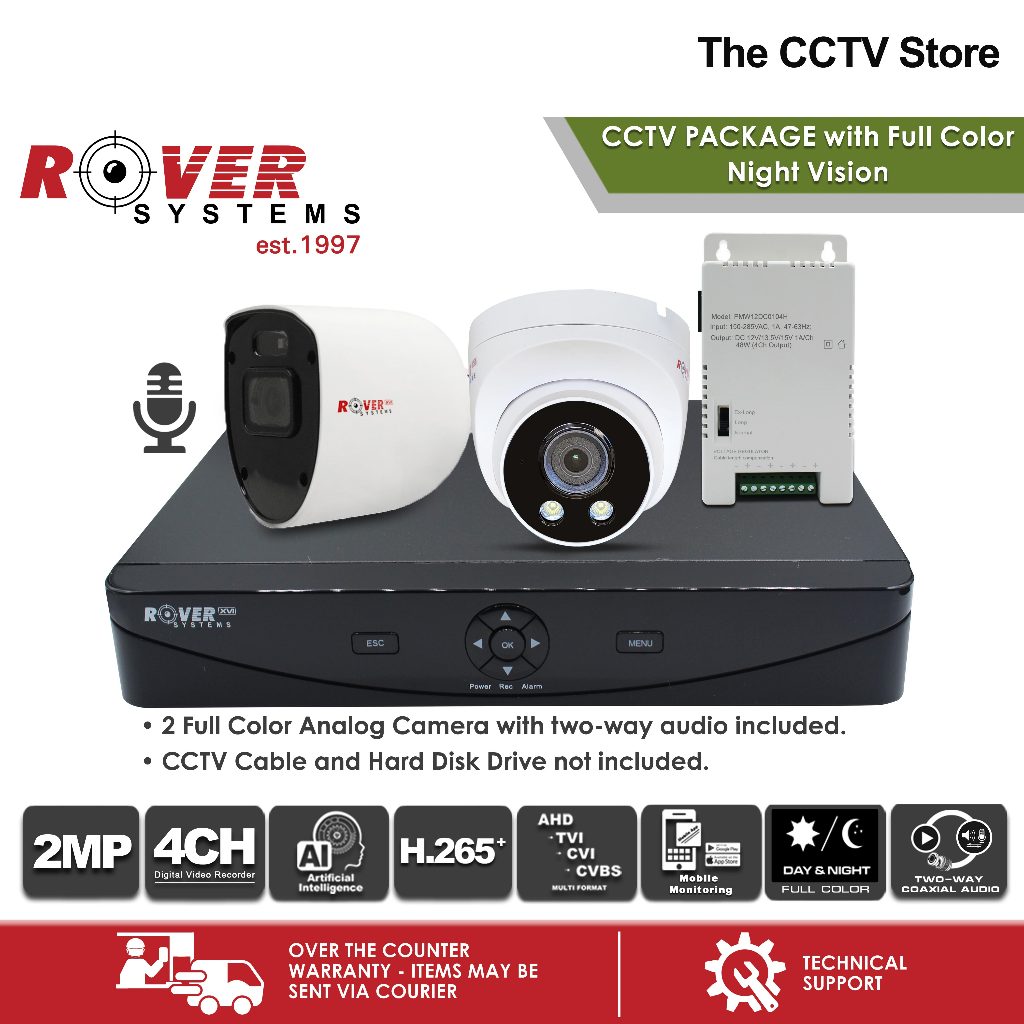 Rover Systems 4 Channel CCTV Package with AUDIO | 2* 2MP XVI FULL COLOR CCTV Camera AUDIO OVER ...
