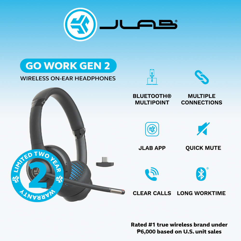 JLab Go Work Gen 2 Wireless Headsets with Microphone - 55+ Playtime PC ...