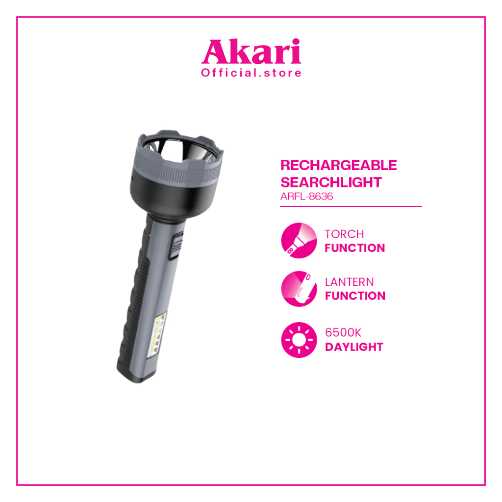 Akari Rechargeable Flashlight ARFL-8636 (Gray) | Shopee Philippines