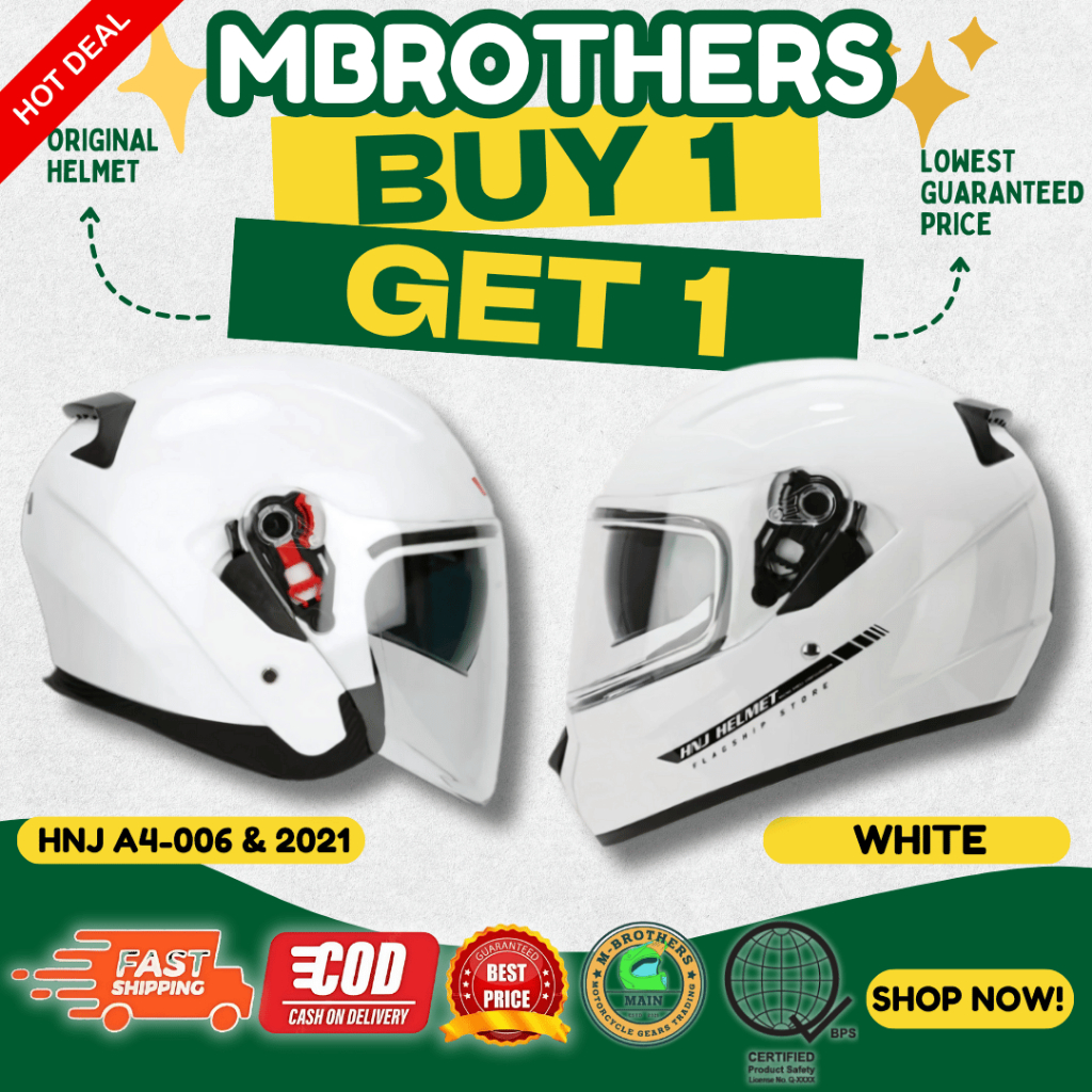 BUY 1 TAKE 1 (HNJ A4-006 & A4-002 F / 2021) FULL FACE & HALF FACE COUPLE HELMET DUAL VISOR ...