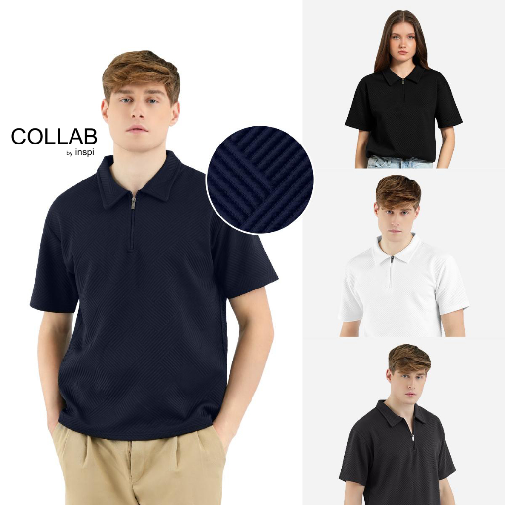 COLLAB by Inspi Premium Textured Polo with Half Zipper for Men and ...