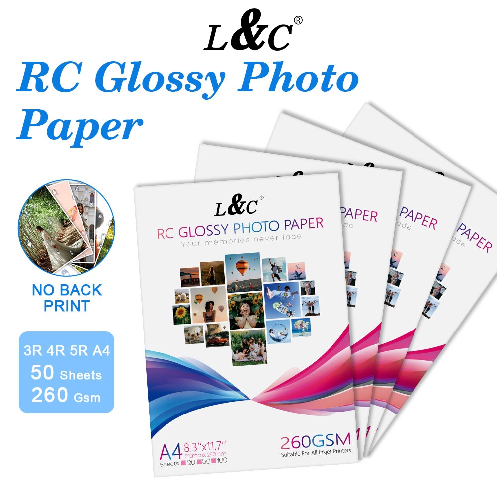 L&C Photo Paper 260gsm RC Photo Paper Glossy A4 5R 4R 3R Size Resin ...