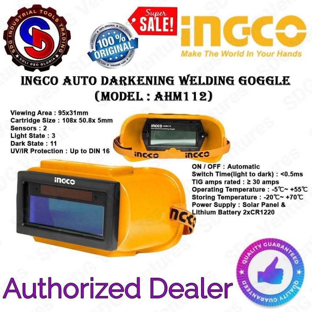 INGCO Auto Darkening Welding Goggle (AHM112) with FREE 3m. Measuring ...