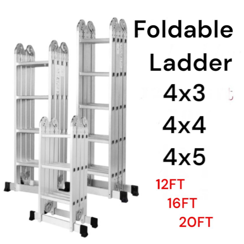FOLDABLE Ladder aluminum adjustable 4x3, 4x4, 4x5, 12ft, 16ft, 20ft ...