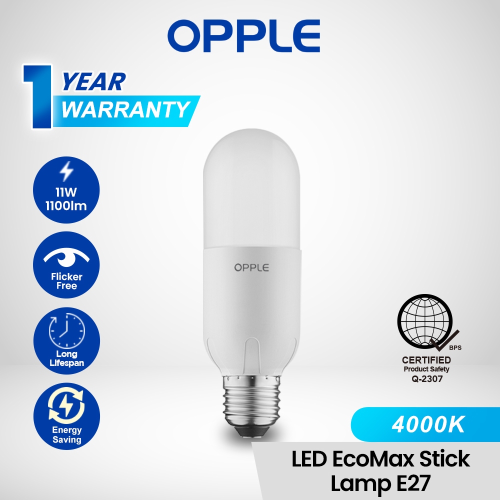 OPPLE LED bulb E27 EcoMax Stick Lamp -11 Watts Warm White / Cool White ...