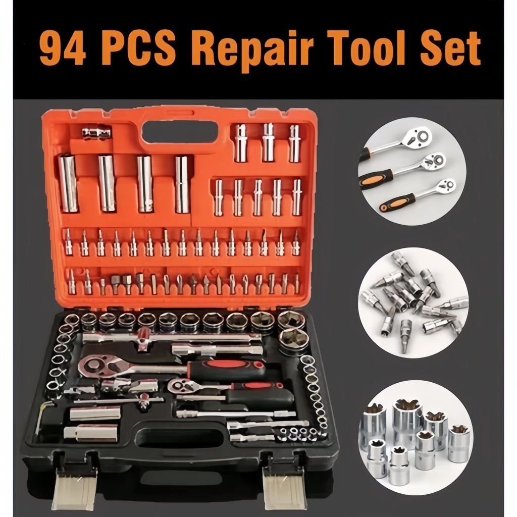 94 PCS Wrench Set Car Tools Socket Torque Motorcycle Tool Set Box Auto ...