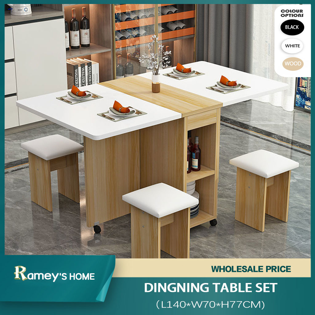 RAMEY Foldable Dining Table Set Space Save Slideable Multi-function ...