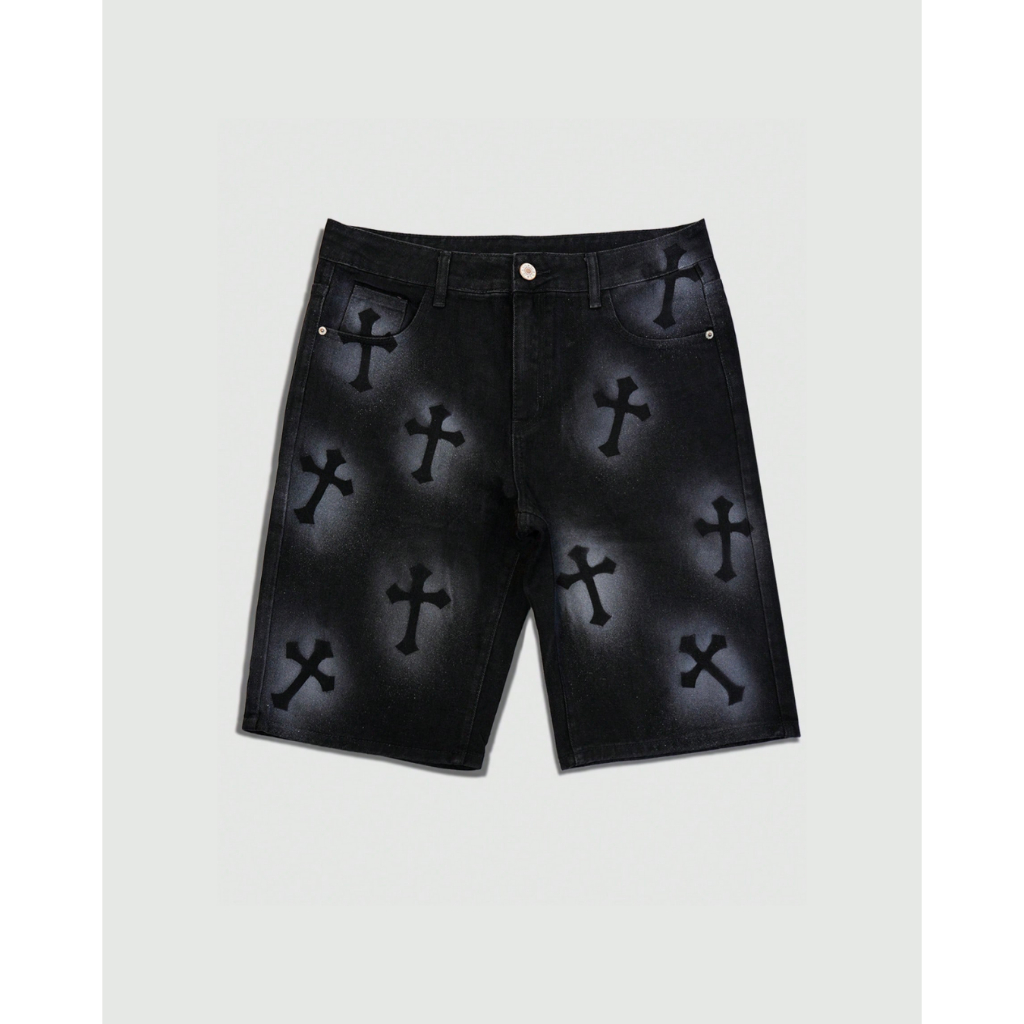 Jorts bermuda denim wide leg loose straight with cross design for men ...