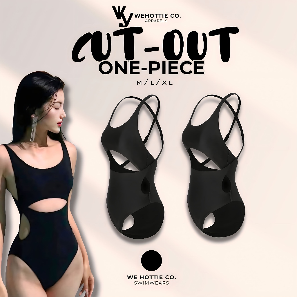 WEHOTTIE Plain Waist Cut-Out Overlap Style One-Piece Swimwear | Shopee ...