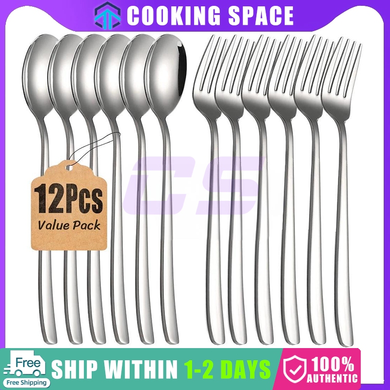 6/12pcs Stainless Steel Dinnerware Korean Spoon And Fork Set Cutlery Set Food-Grade Spoon Fork ...