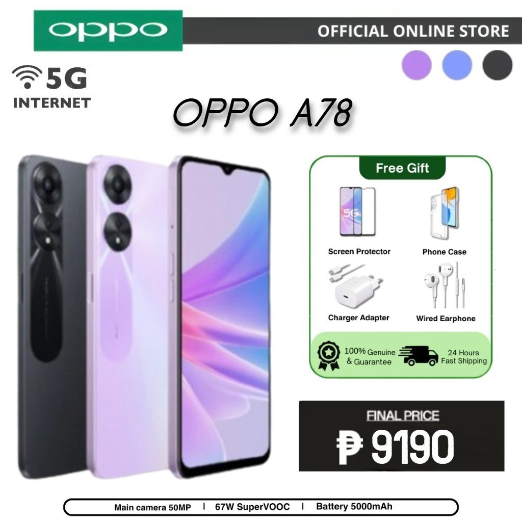 NEW 𝑶𝑷𝑷𝑶 A78 5G 8GB(+8GB)RAM + 256GB ROM SMART PHONE CELLPHONE ANDROID PHONE AI CAMERA | Shopee ...