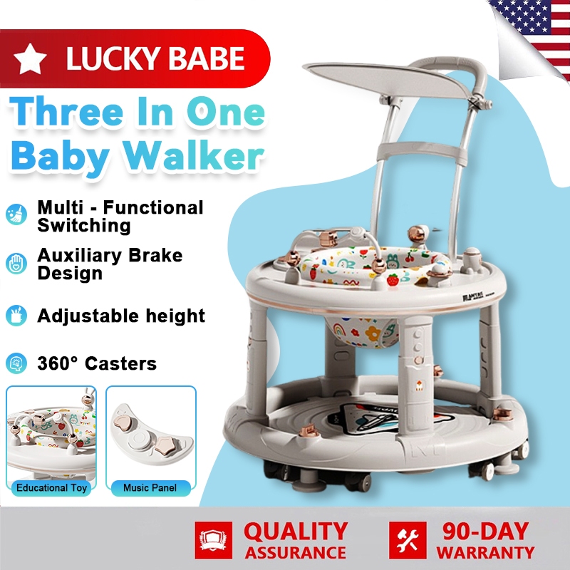 LuckyBabe 3-In-1 Baby Walker With Music Box and Adjustable Building ...