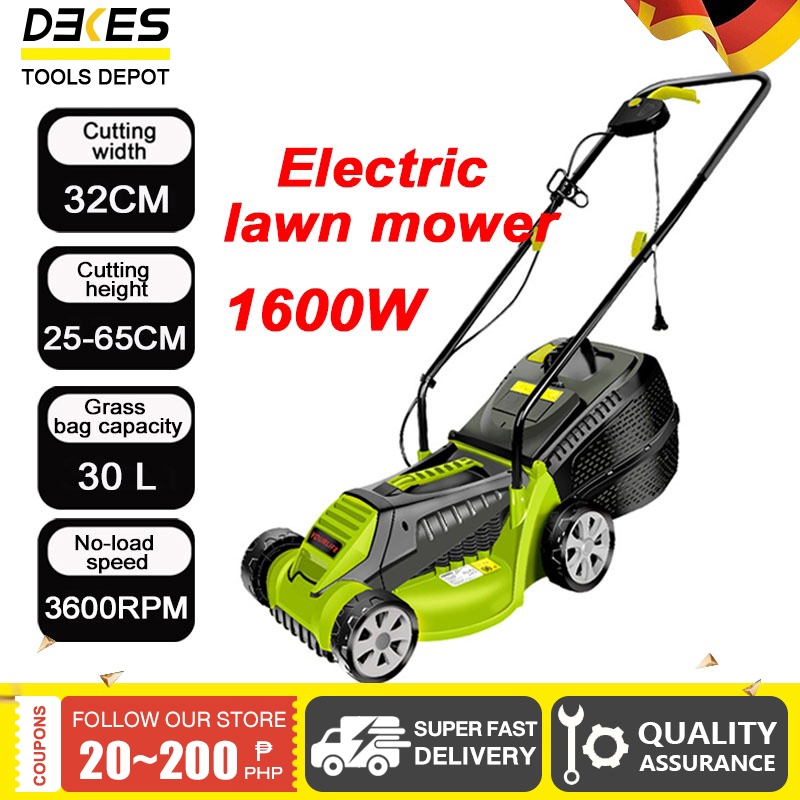 DEKES 1300-1600W Portable Electric Lawn Mower Walk-behind Lawn Mower ...