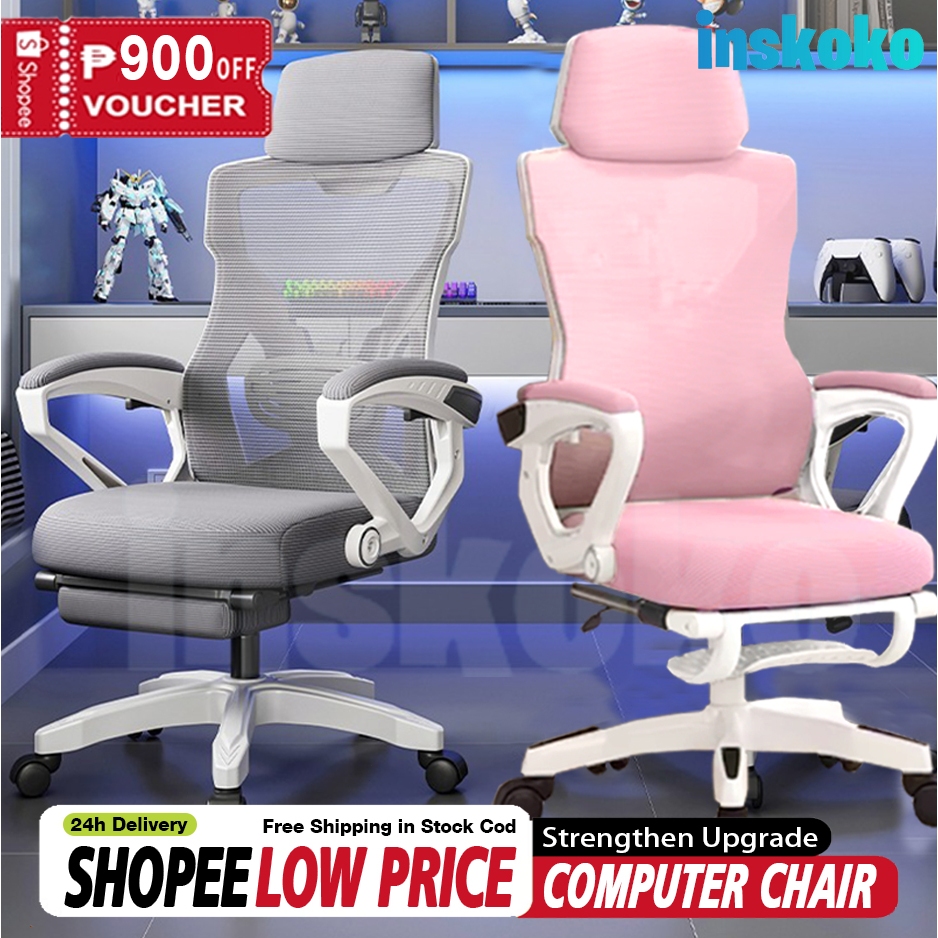 Office Chair Ergonomic Chair Gaming Chair Pink With Foot Rest Computer ...