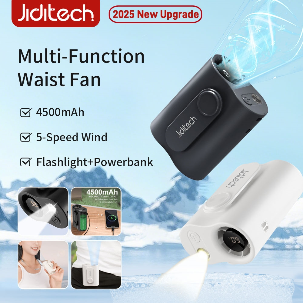 Jiditech 4500mAh Waist Fan Neck Fan Clip Fan 5-Speed Portable Cooling ...