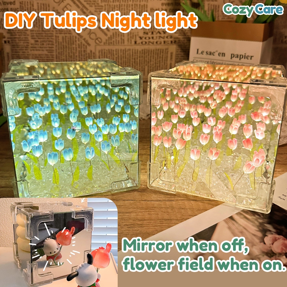 Magic Cube Tulip Night Light DIY Tulip Flower Sea Mirror Lamp ...