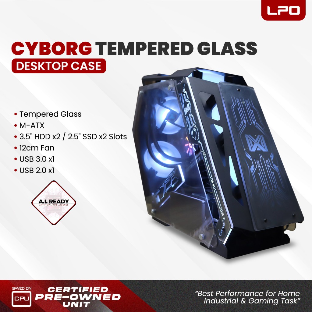 LPO MMA Cyborg M-ATX PC Case Gaming Tempered Glass Desktop Computer ...