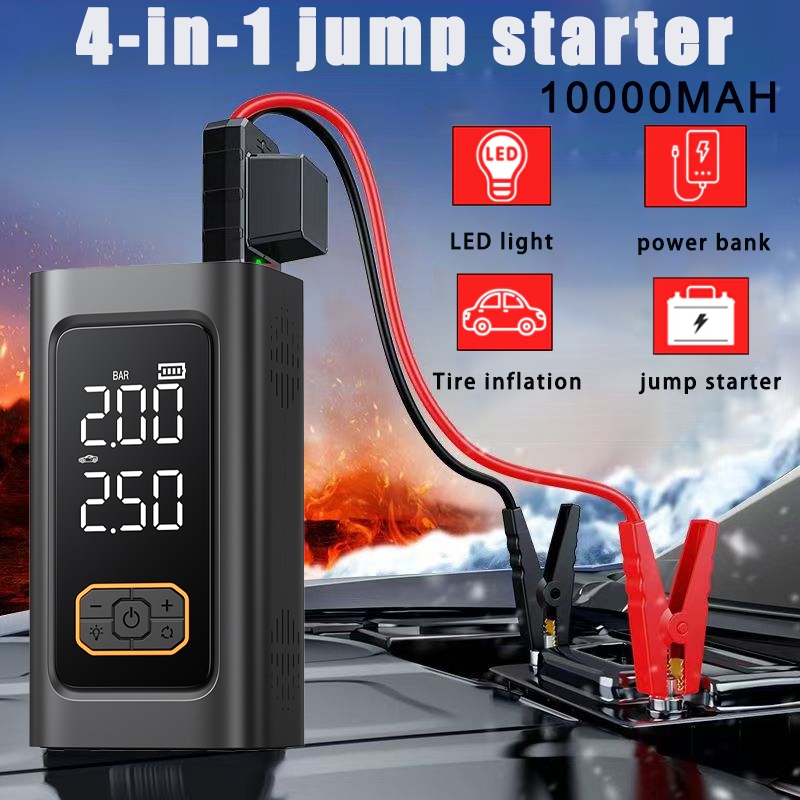 4IN1 10000mAh jump starter for car Portable Tire inflator Power Bank ...