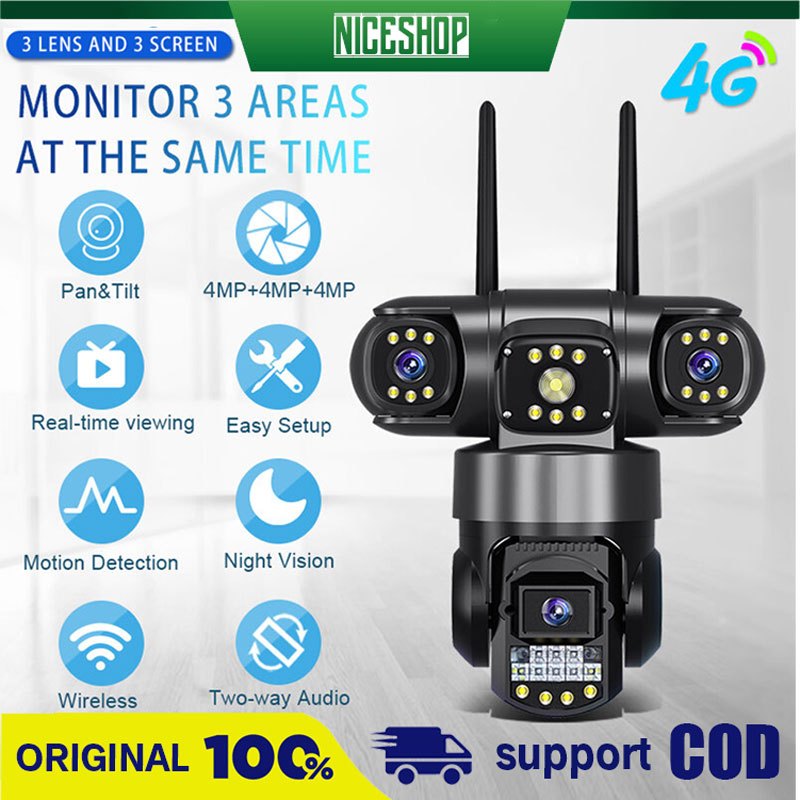 V380 Pro 4G SIM Three Lens CCTV Camera Outdoor 4K HD Three Screen View ...