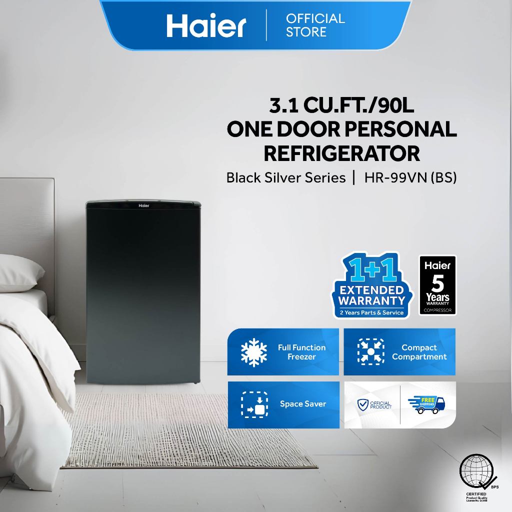 Haier HR-99VN (BS) 3.1 cu.ft./90L Personal Refrigerator (Silver Black ...