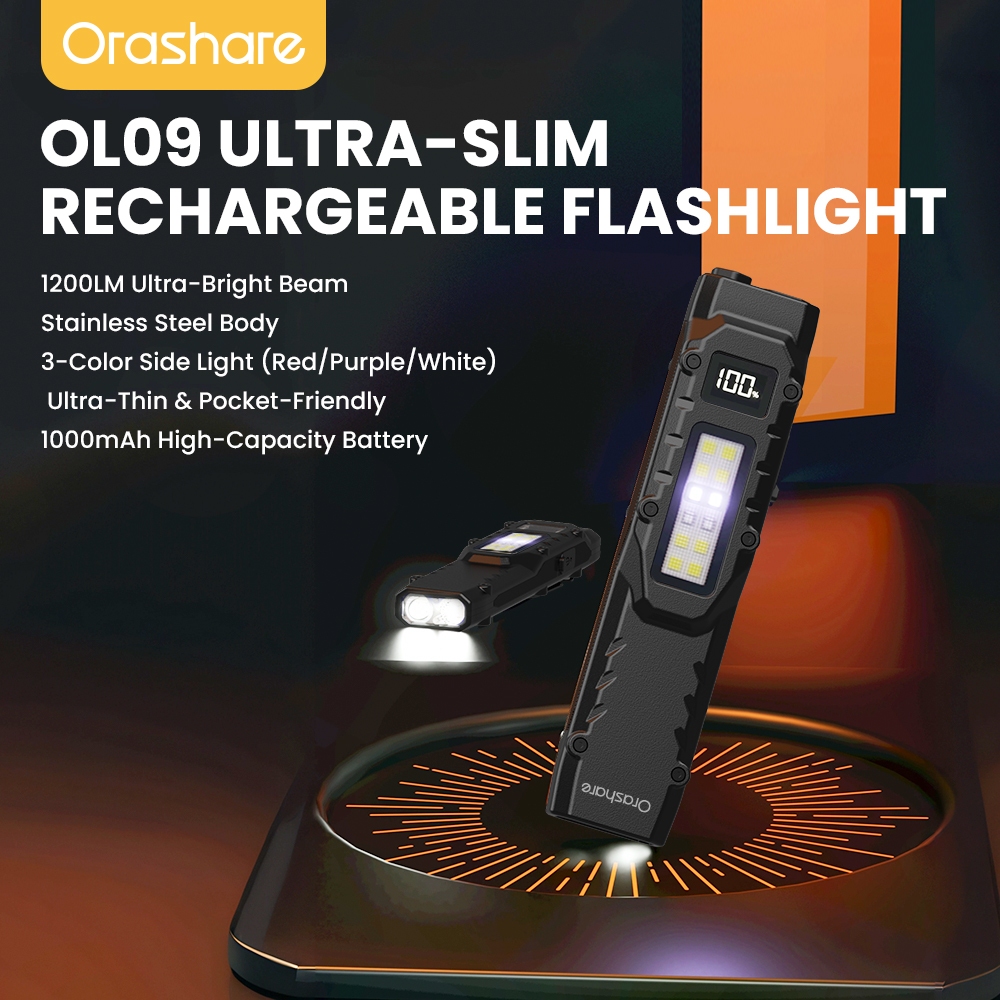 Orashare OL09 1200LM Rechargeable LED Flashlight Clip-On Work Light for ...
