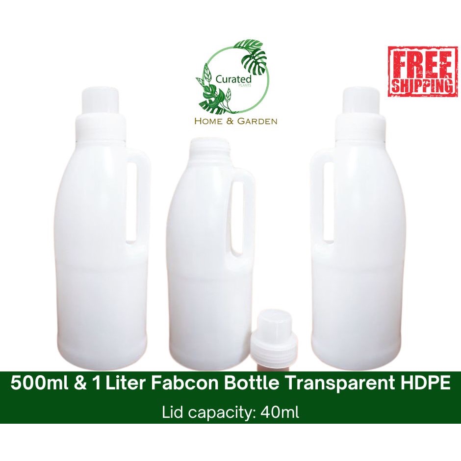500ml & 1 Liter Trans HDPE Fabcon Bottle with 40ml Measuring Cap ...
