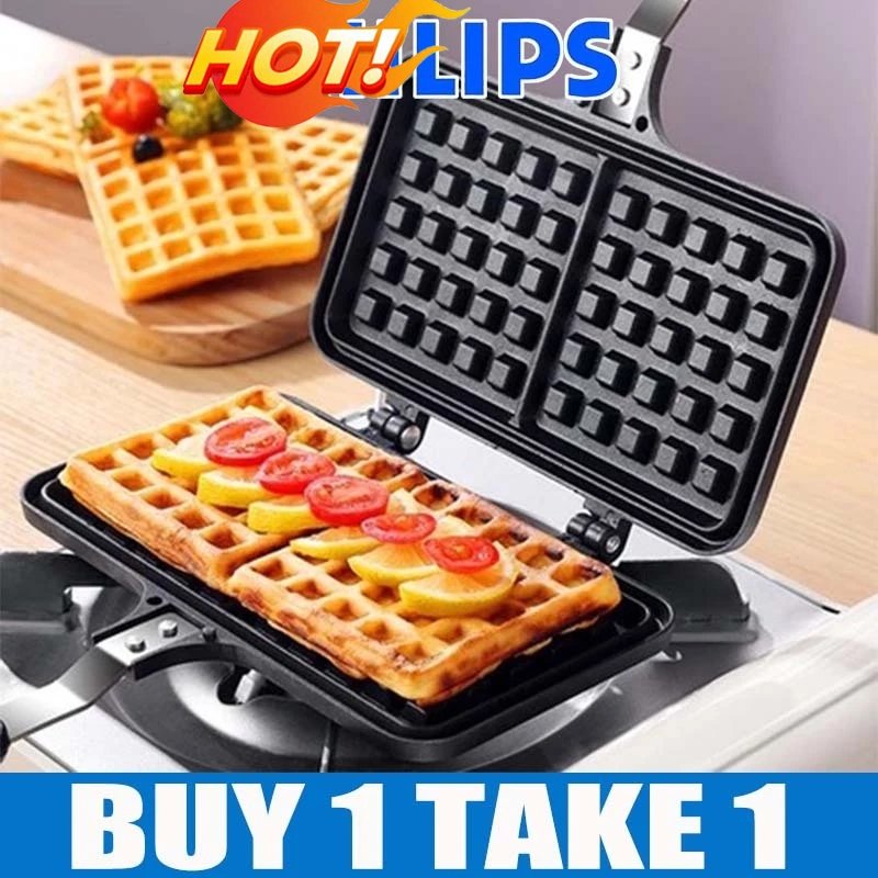 【BUY 1 TAKE 1】Waffle Maker Rectangle Shape Easy Clean 2 Slice Mini ...