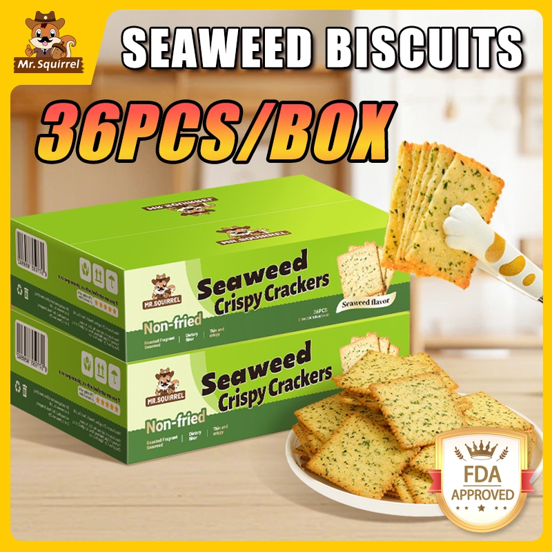 Mr.Squirrel Seaweed Cookies Biscuits 36pcs/box Crispy Crackers Healthy ...