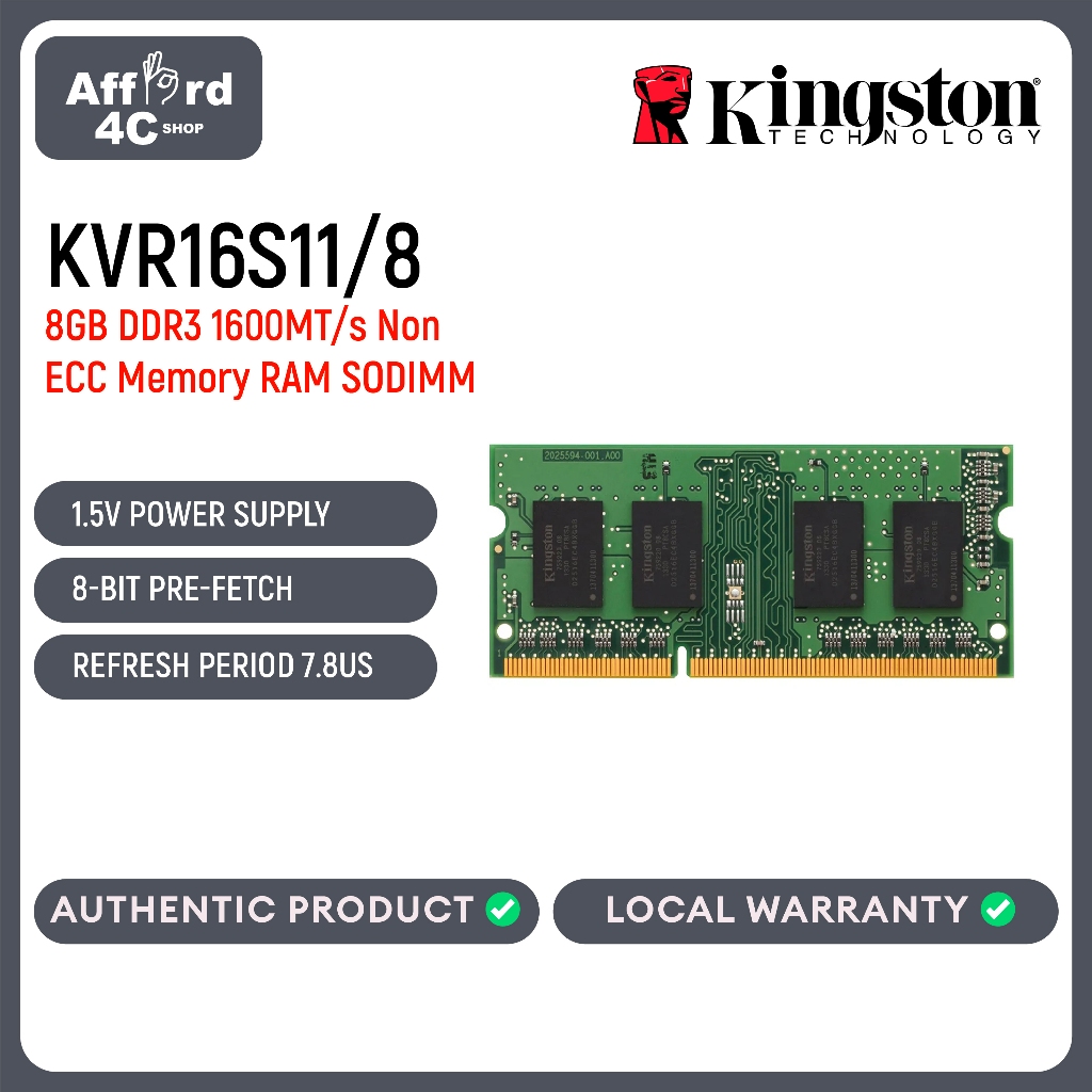 Kingston KVR16N11/8WP-8GB 1600MHz DDR3 Non-ECC CL11 DIMM | Shopee ...