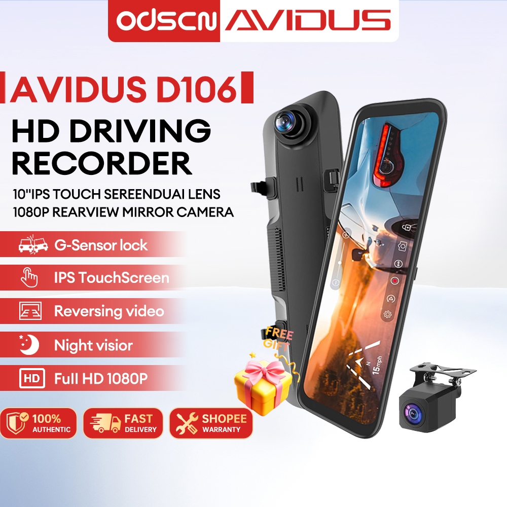 ODSCN D106 HD 10" Stream Media Dual Lens FHD 1080P Rearview Mirror ...