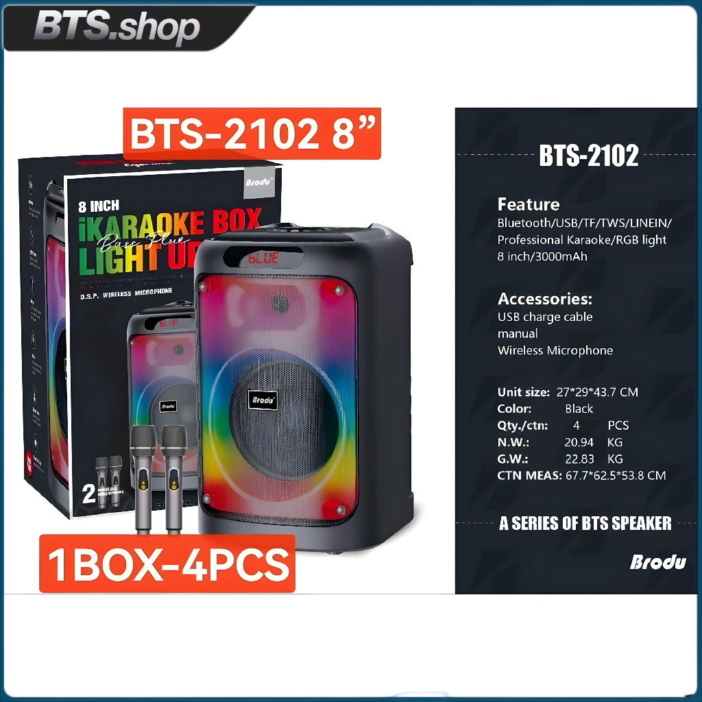 BTS-2102 RGB Flame Lighting Effect Dynamic Bluetooth Karaoke Speaker ...