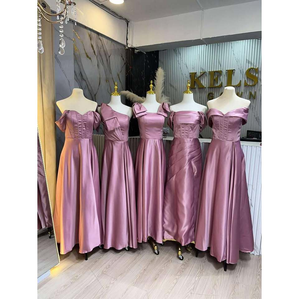 BLUSH PINK DUCHESS SATIN LONG GOWNS- SMALL TO LARGE SIZE | Shopee ...