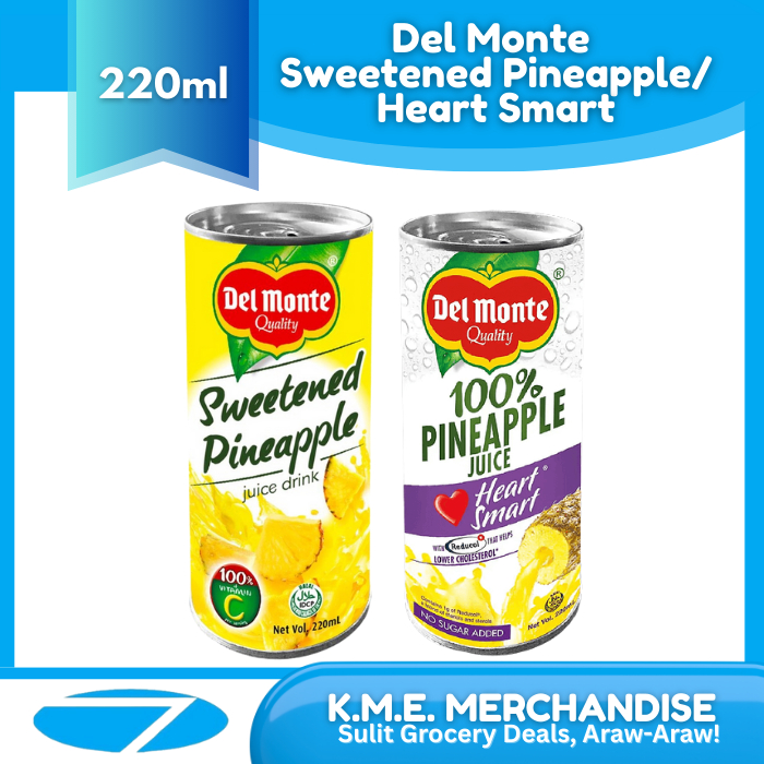 Del Monte 100% Pineapple Juice Heart Smart/ Sweetened Pineapple (220ml ...