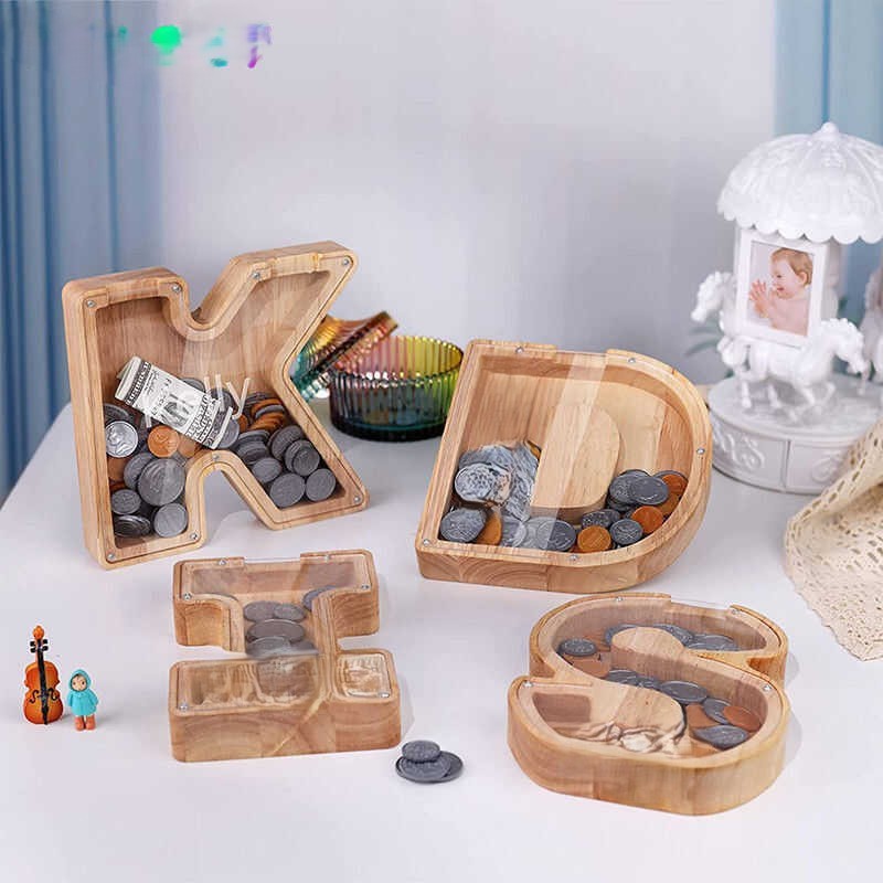 Wooden Letter Piggy Bank Storage Coin Box DIY Name Alkansya Coin Bank ...