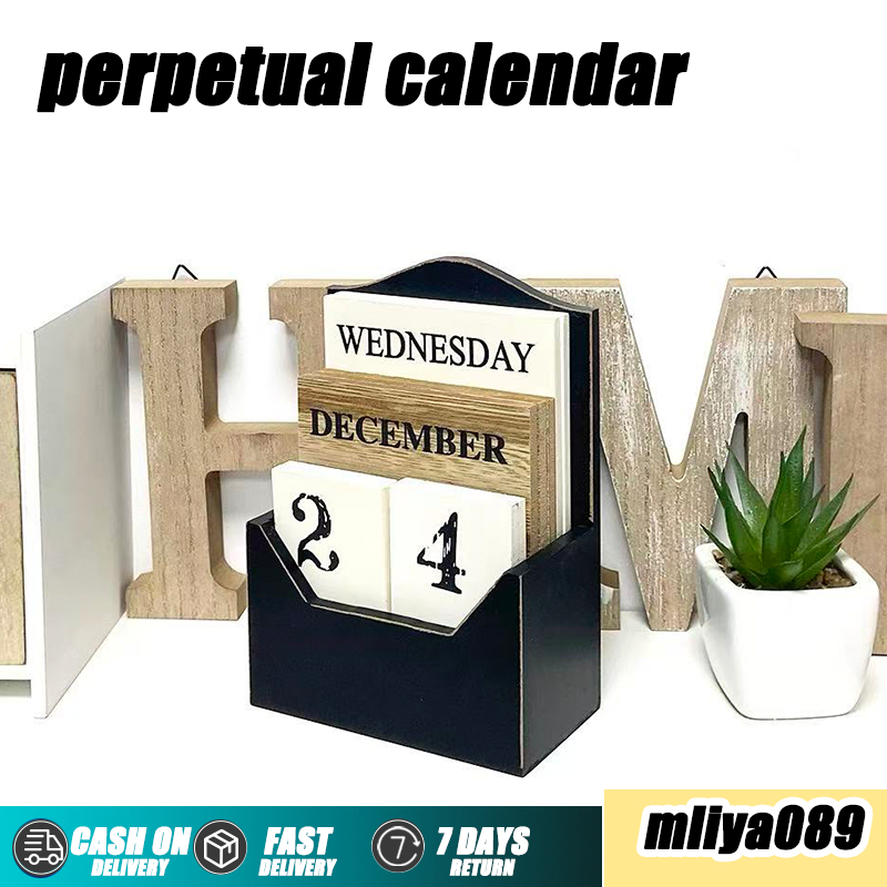 1PCEuropean Style Wooden Calendar Perpetual Calendar Decorative Stand ...