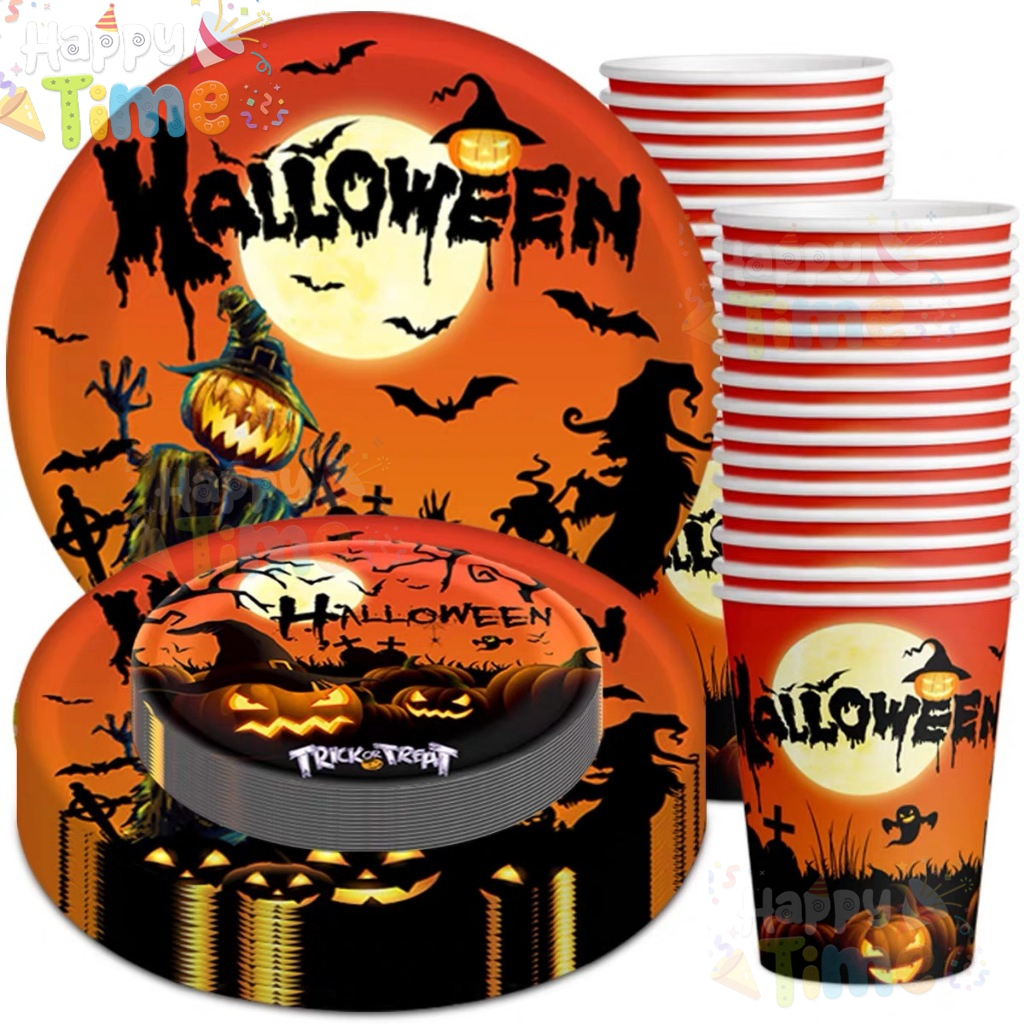 Halloween Disposable Party Tableware Set Paper Plates Cups for ...