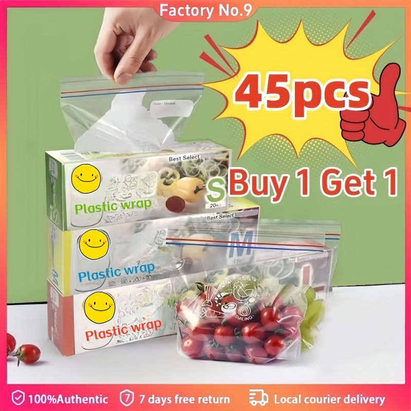 【Buy1 Get 1】 45 pcs Zipper bags, double-layer sealed, reusable food and ...