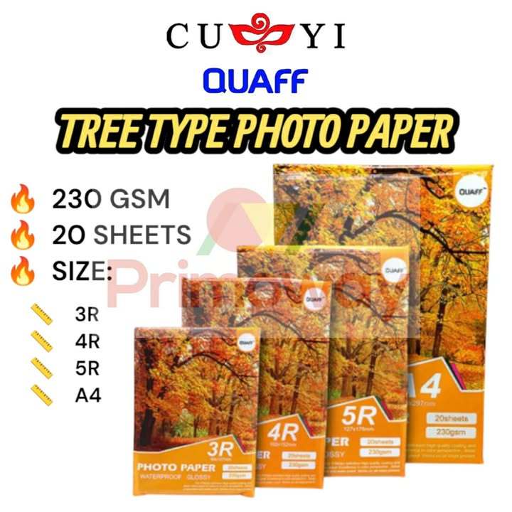 QUAFF Tree Type Inkjet Photo Paper Glossy A4 | 5R | 3R & 4R Size 230gsm ...