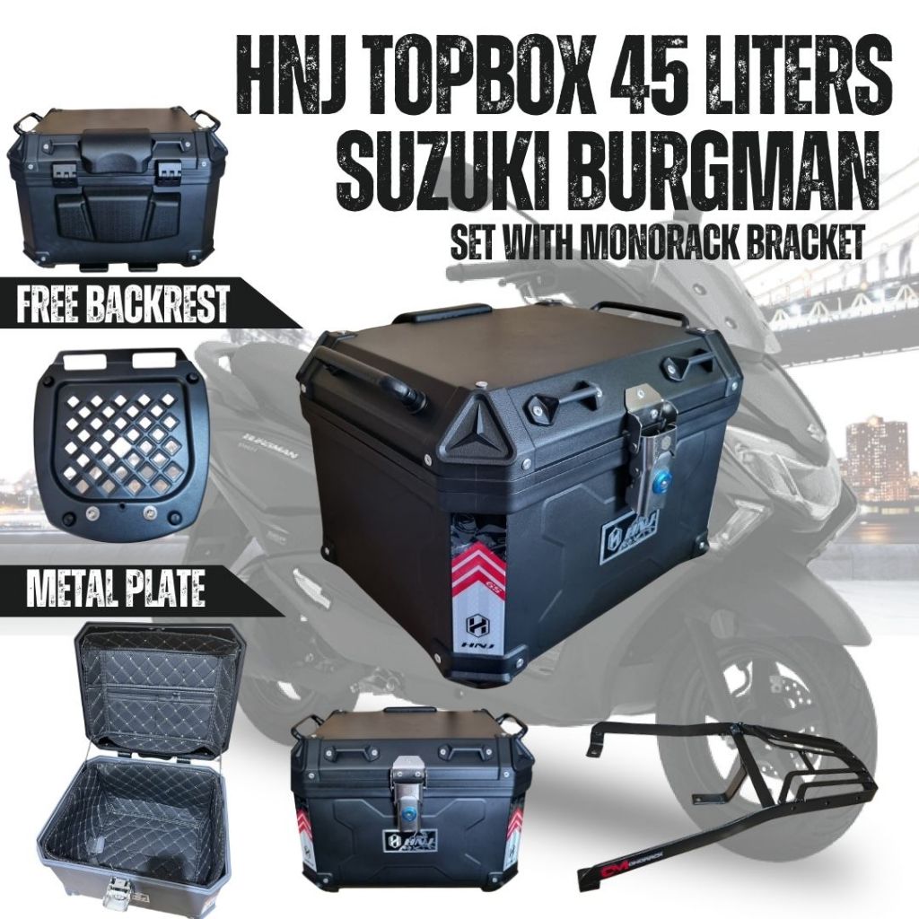 SUZUKI BURGMAN SET 45LITERS HNJ TOPBOX WITH MONORACK BRACKET | Shopee ...