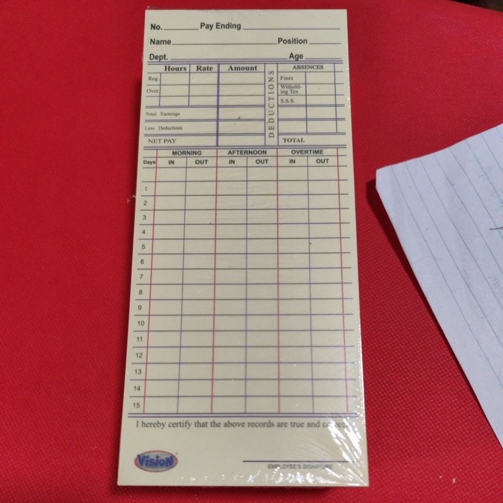 Vision daily time record time card 100pcs | Shopee Philippines