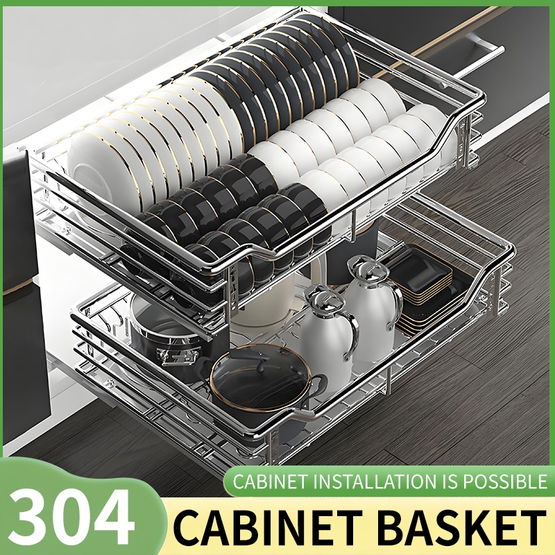 Thicken Pull Out Dish Rack Stainless steel Pull Out Basket Kitchen Tray ...